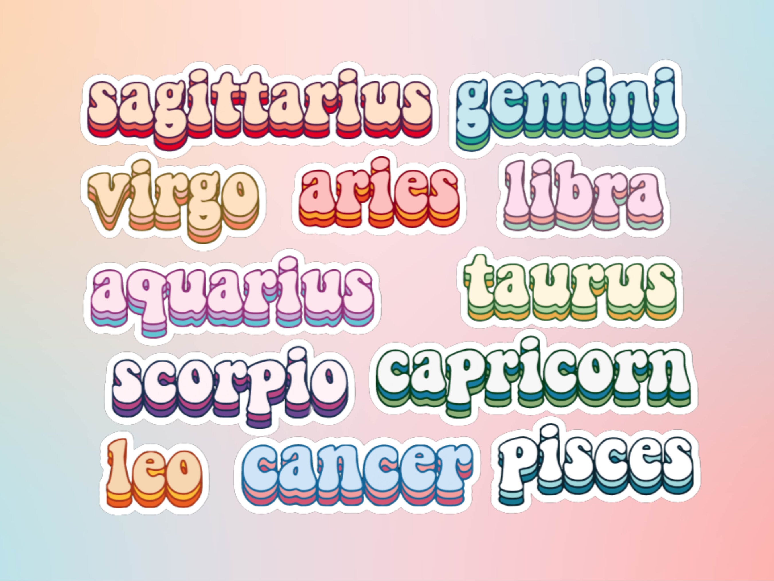 90s Retro Font Zodiac Sign Stickers Astrology Horoscope - Etsy