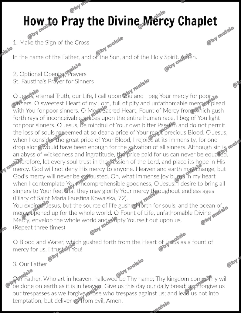 PRINTABLE How to Say Divine Mercy Chaplet Divine Mercy - Etsy