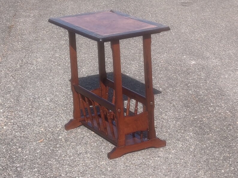 Early 20th-century Modern Caned Magazine Rack & Side Table - Etsy