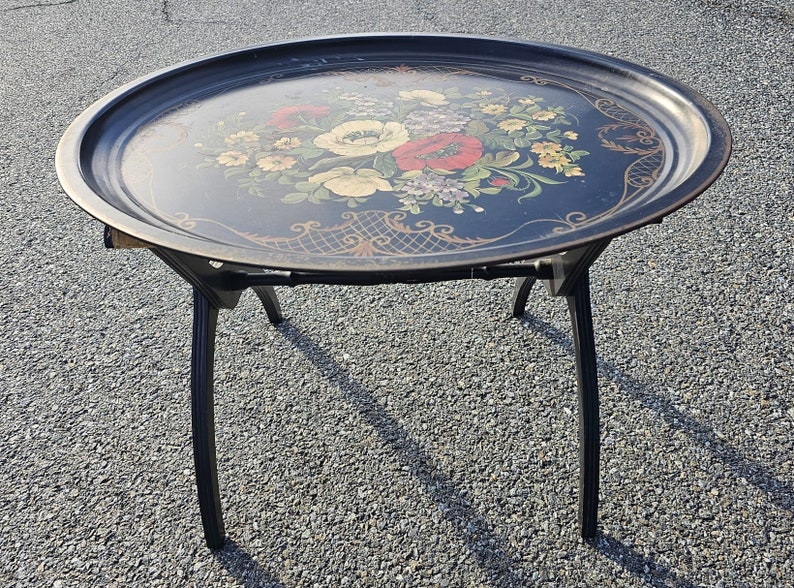 19th Century French Painted Tole Tray With Folding Stand - Etsy