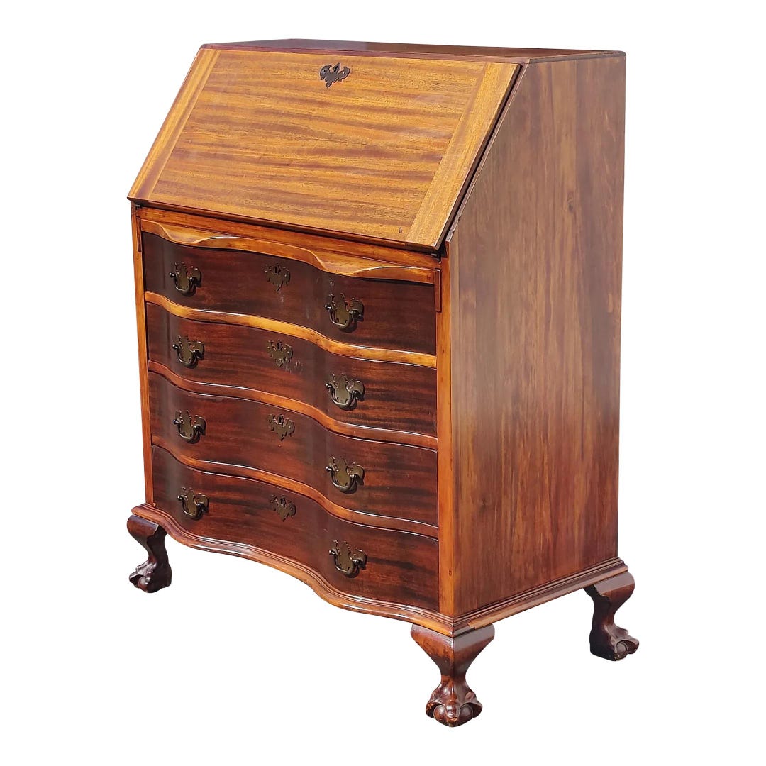 Mid 20th Century Vintage Maddox Colonial Queen Anne Mahogany Slant ...