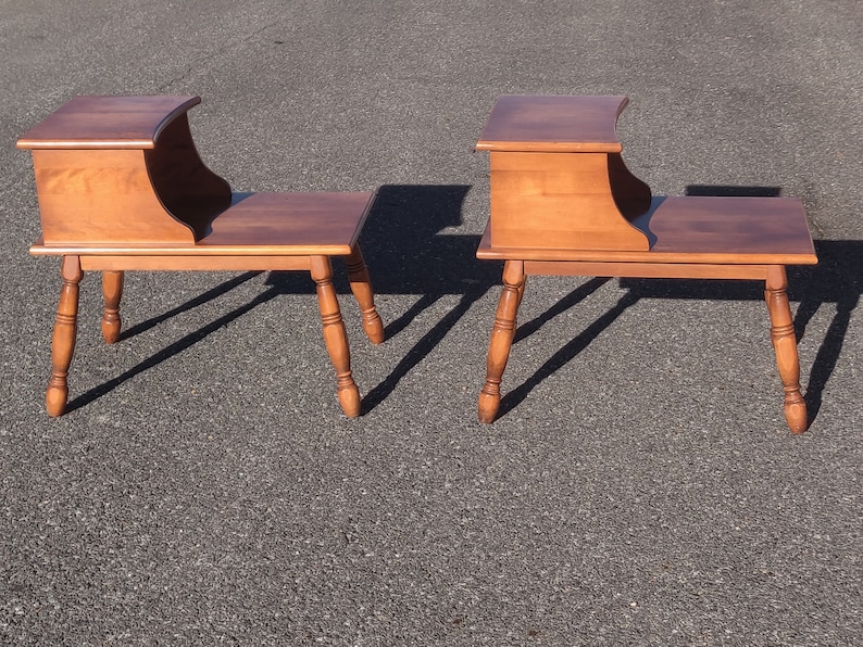Mid 20th Century Pair Vintage Maple Colonial Style Step End Tables - Etsy