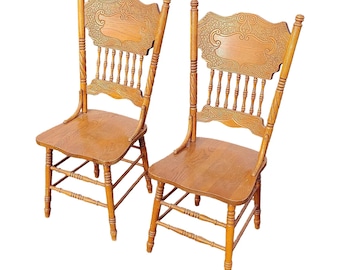 Vintage Solid Wood Carved Pressed Back Dining Chairs, Set of 4 - Etsy