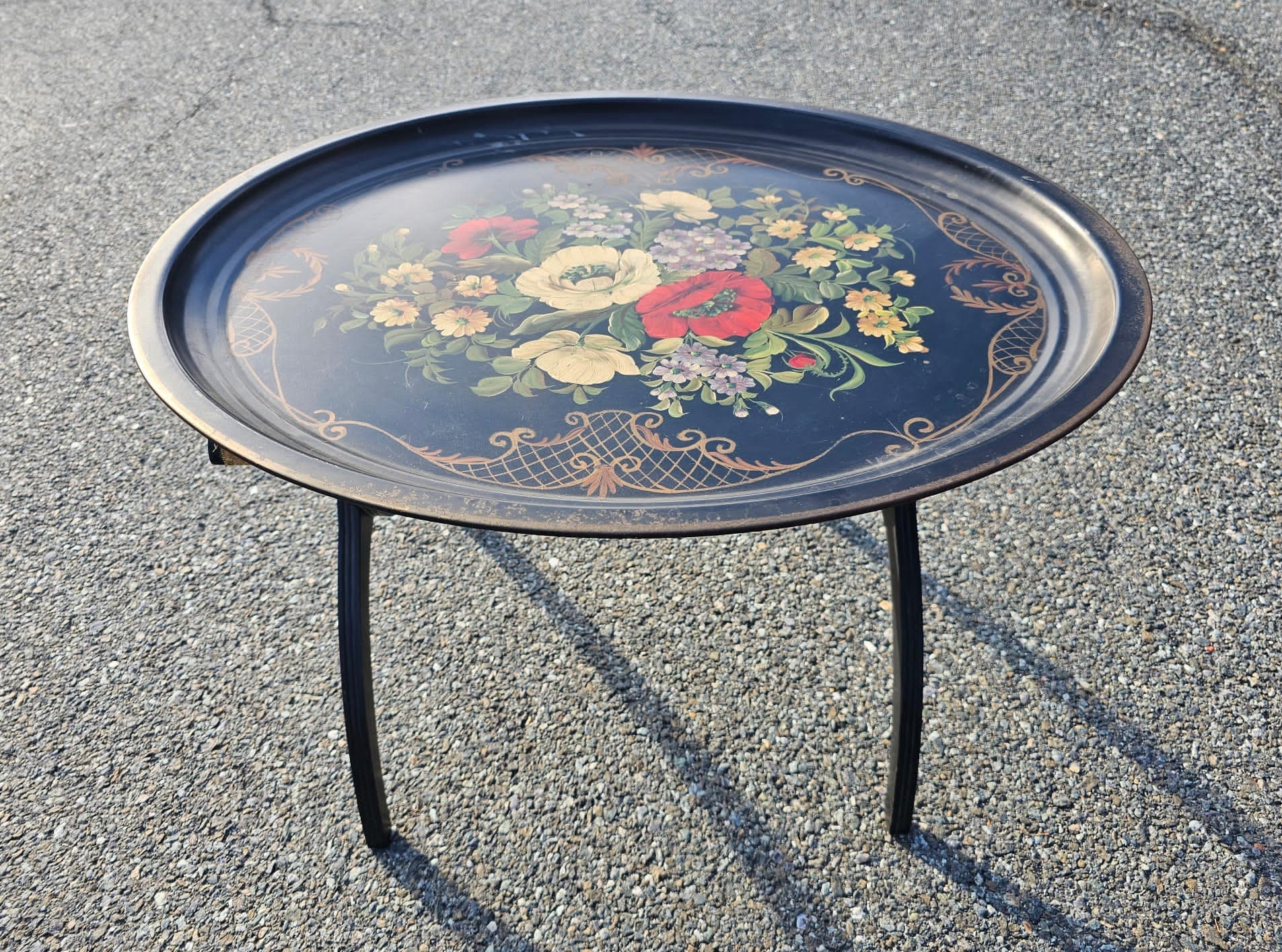 19th Century French Painted Tole Tray With Folding Stand - Etsy