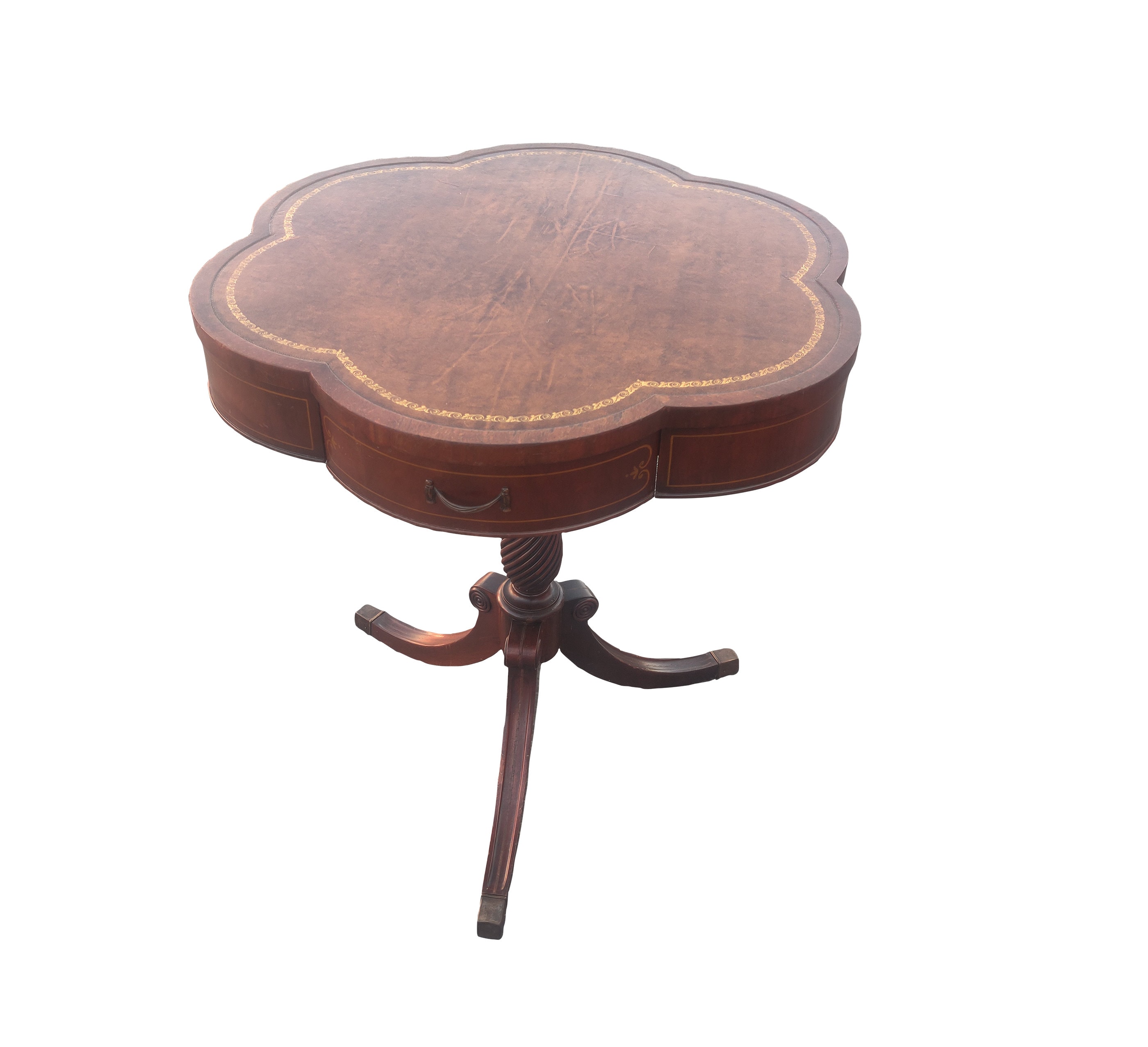 Early 20th Century Vintage Leather Top Mahogany Clover Leaf Shaped Side ...