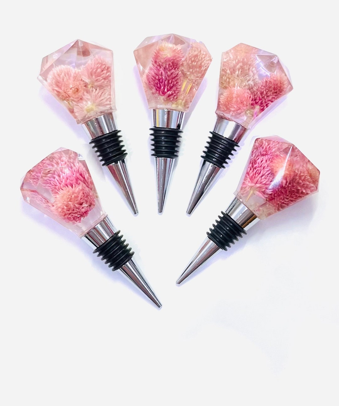 Handmade Preserved Real Flower Wine Topper. Pink Globe Amaranth Symbol ...