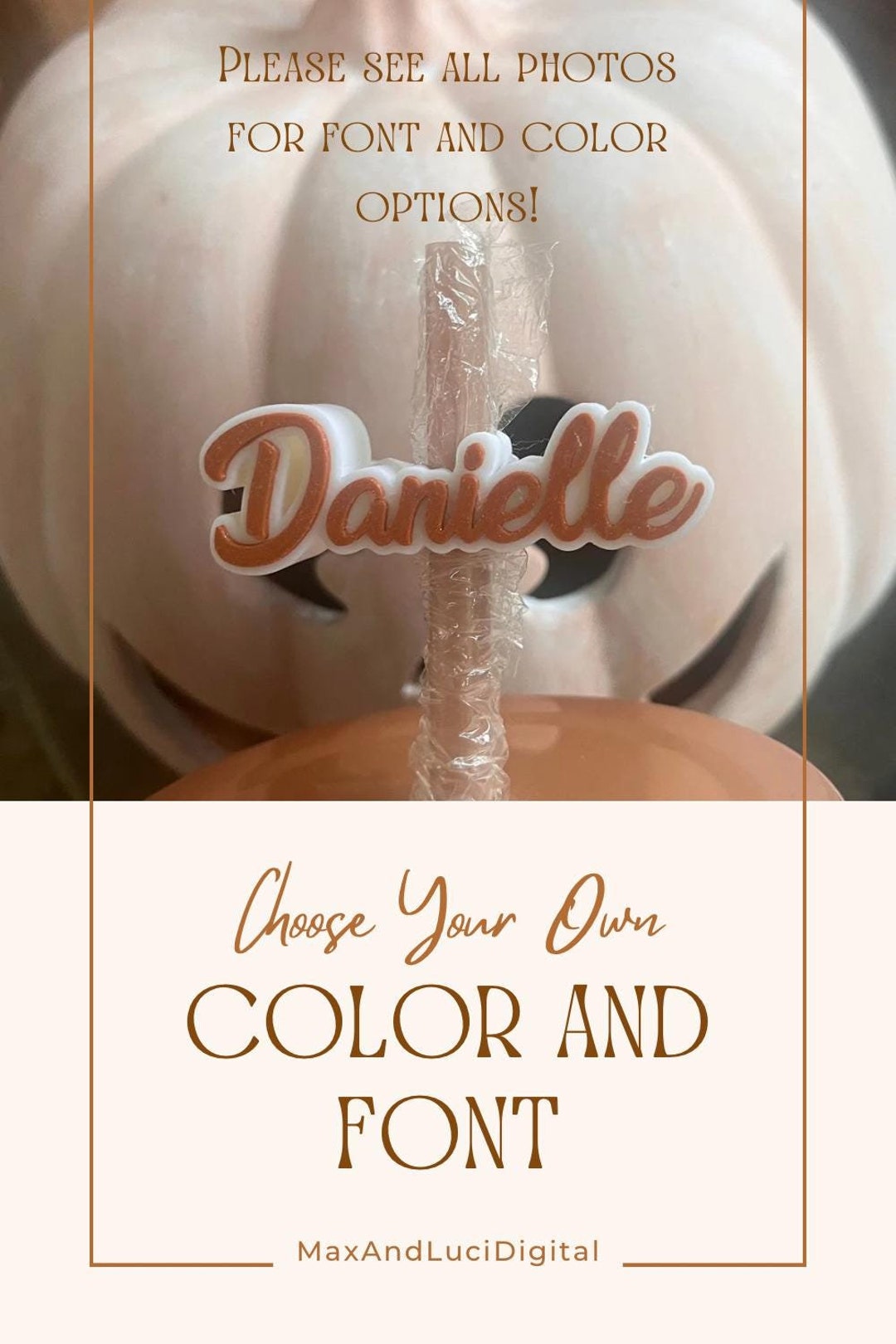 Custom Name and Font / Cursive / Doll / Pumpkin Spice Straw Topper ...