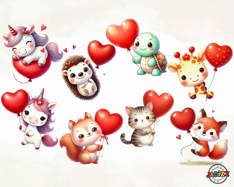 Animal With Heart Balloon PNG Clipart, Valentine's Day Clipart, Cute ...