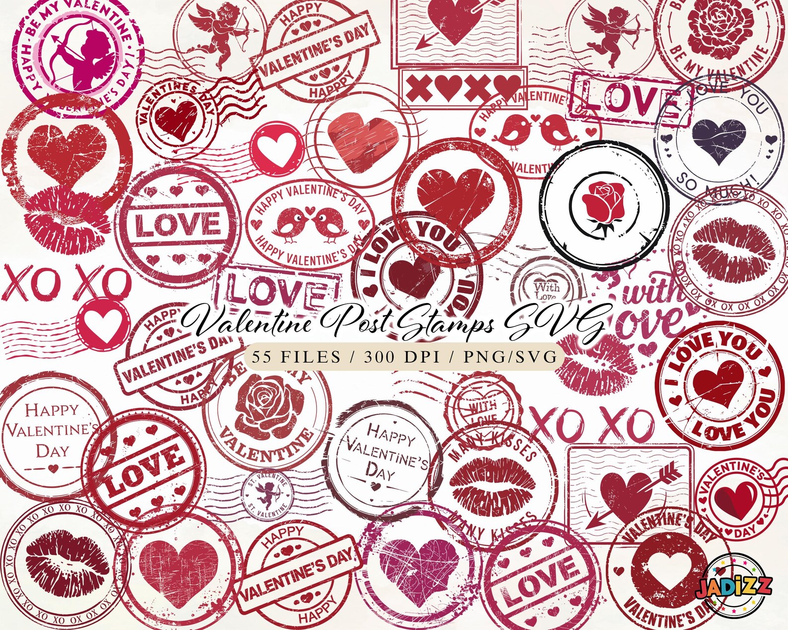 Valentine Post Stamps Bundle Svg, Valentine's Day Stamps, Santa Claus ...