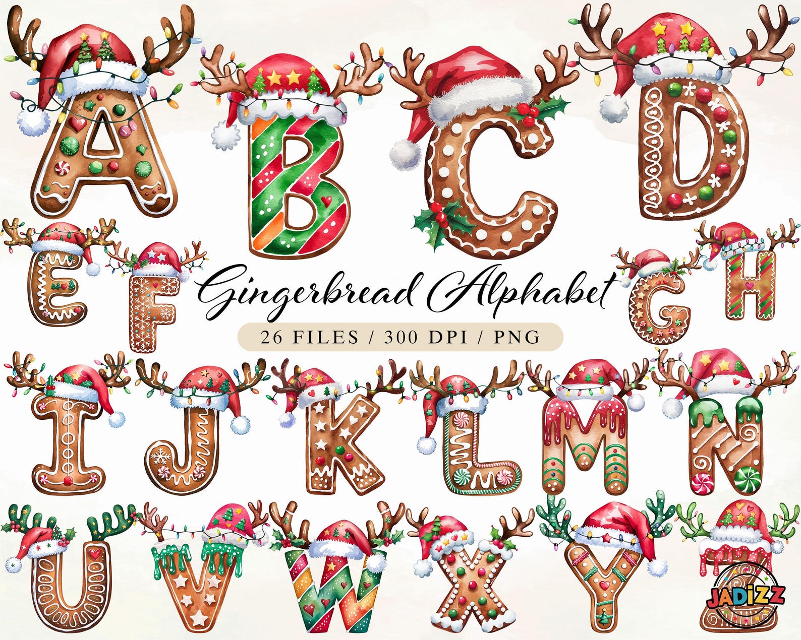 Gingerbread Reindeer Alphabet Clipart, Cookies Alphabet Clipart, 26 ...