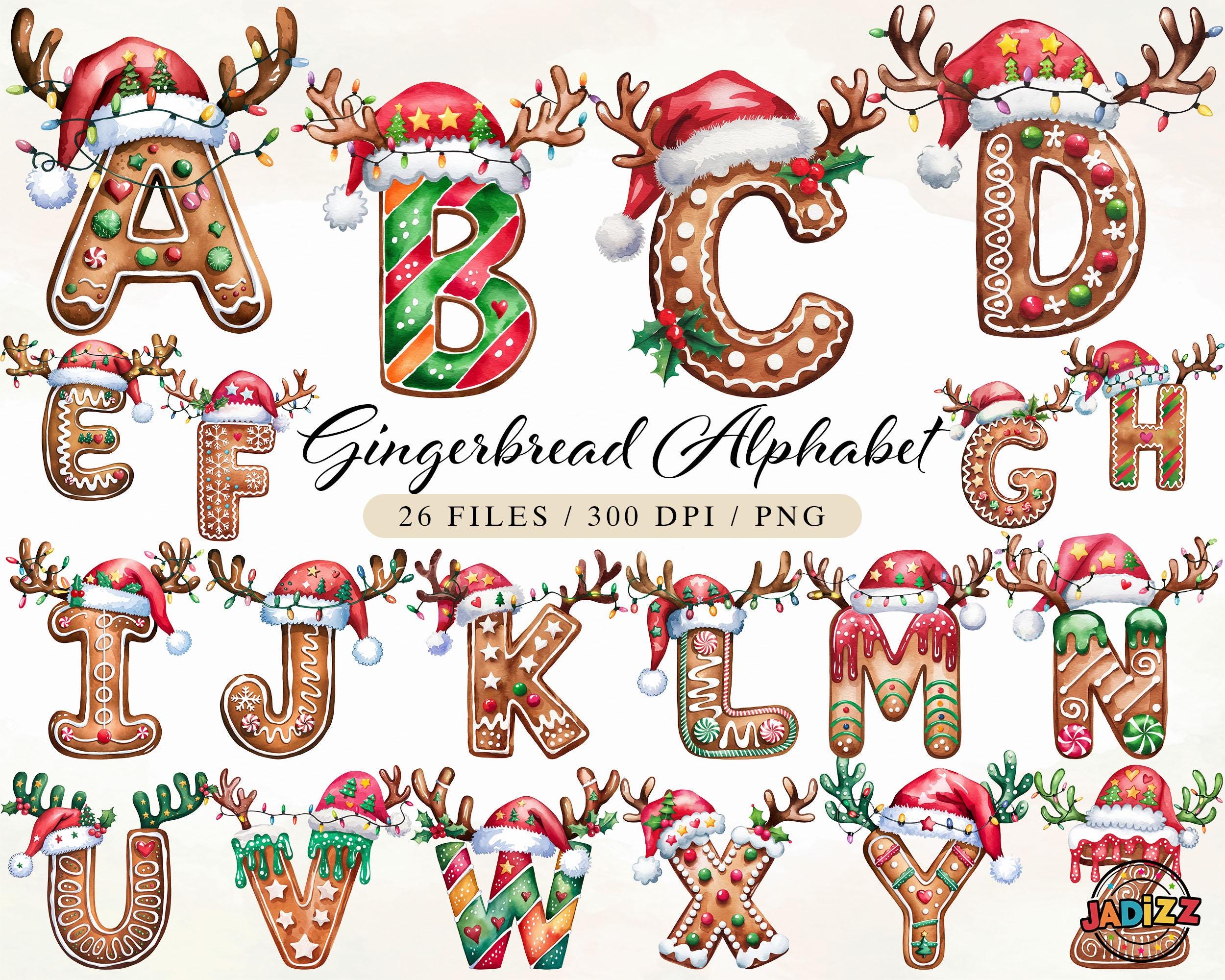Gingerbread Reindeer Alphabet Clipart, Cookies Alphabet Clipart, 26 ...
