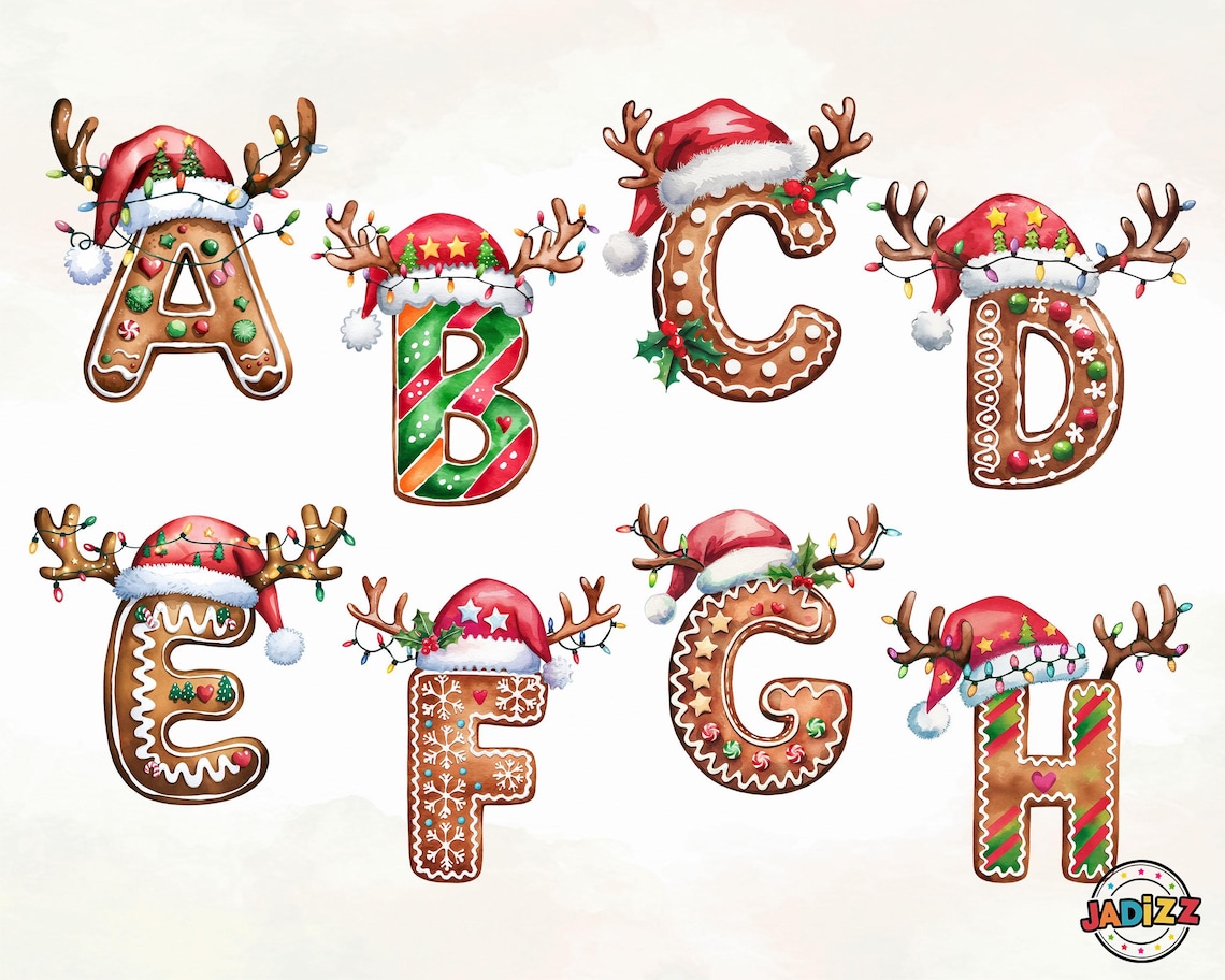 Gingerbread Reindeer Alphabet Clipart, Cookies Alphabet Clipart, 26 ...