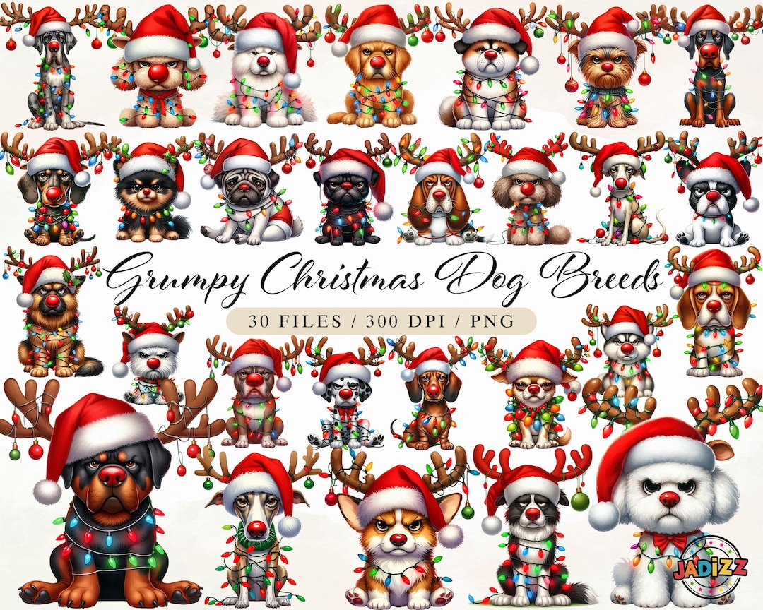 Grumpy Christmas Dog Breeds PNG Clipart Bundle, Funny Holiday, Funny ...