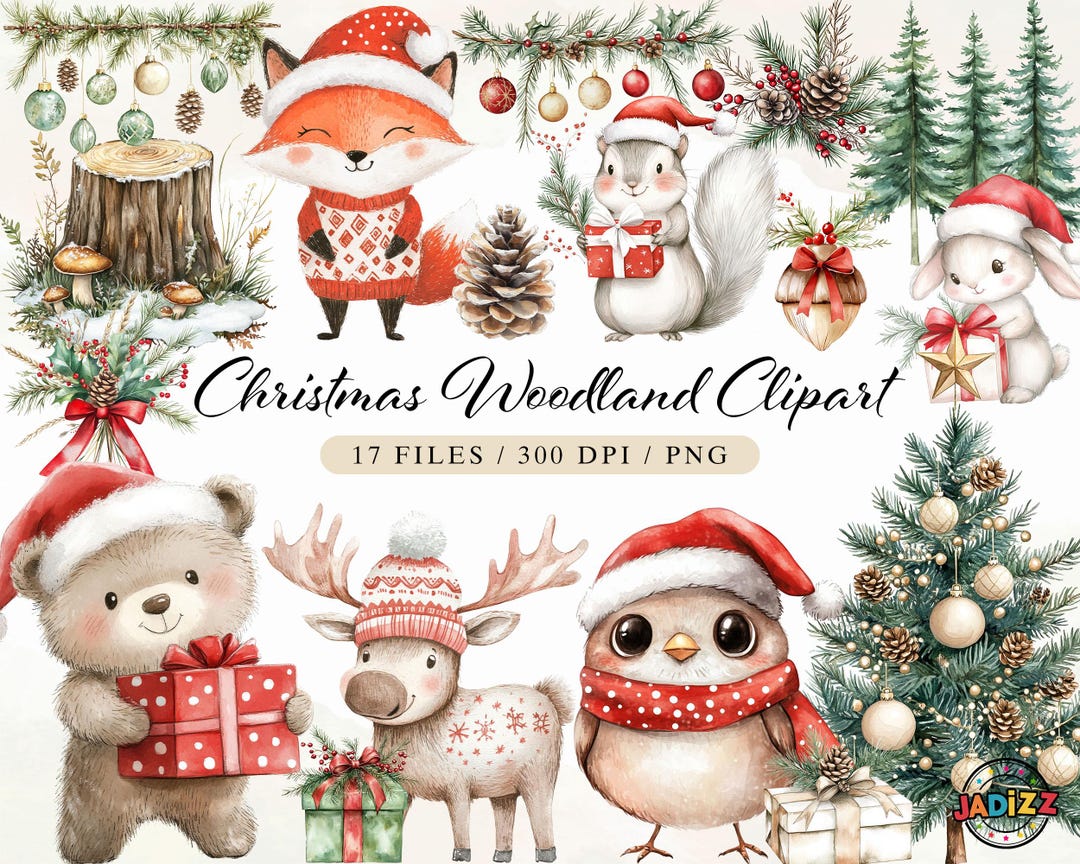 Christmas Woodland Clipart PNG Bundle, Christmas Shirt Design, PNG ...