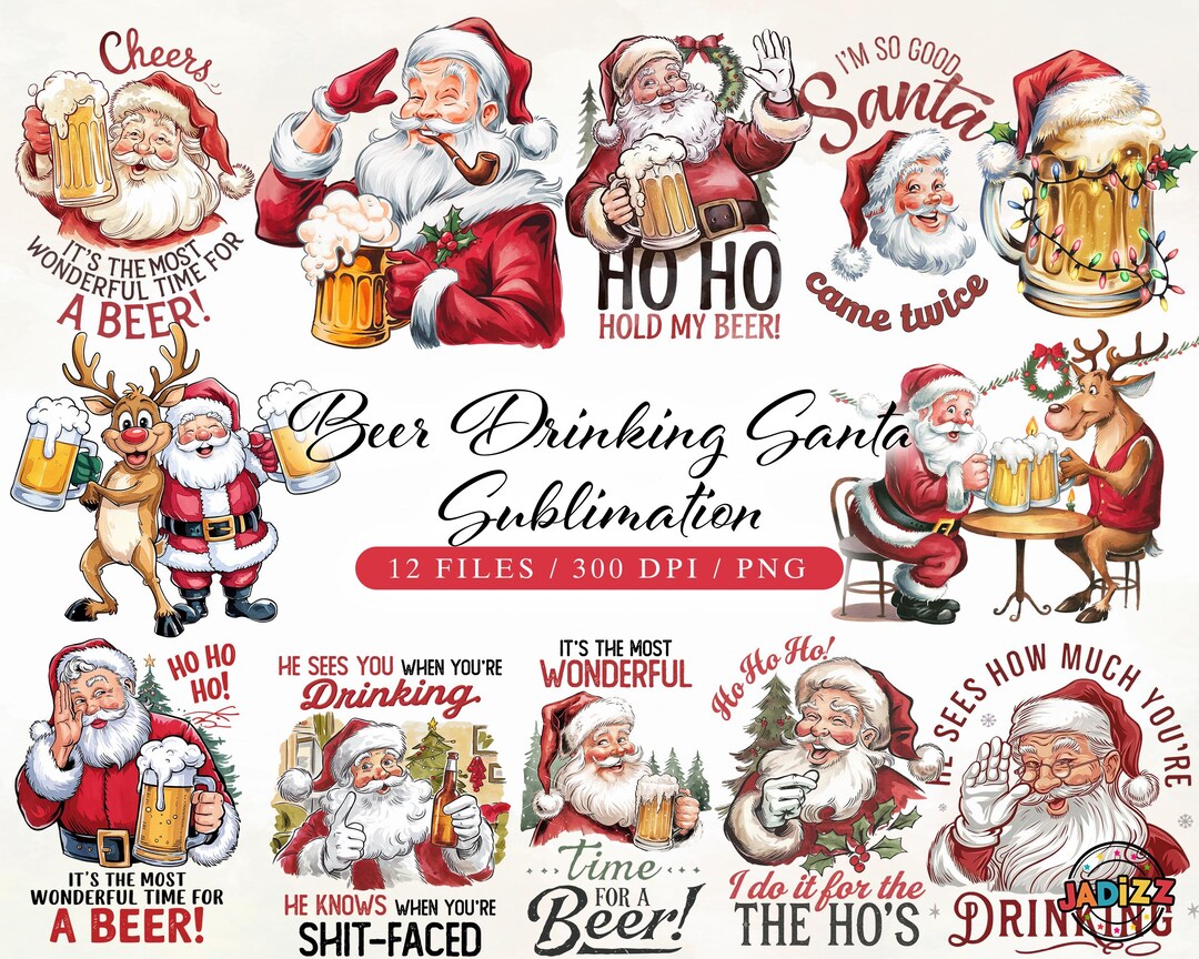 Beer Drinking Santa Sublimation, Christmas Alcohol Png, Christmas Santa ...