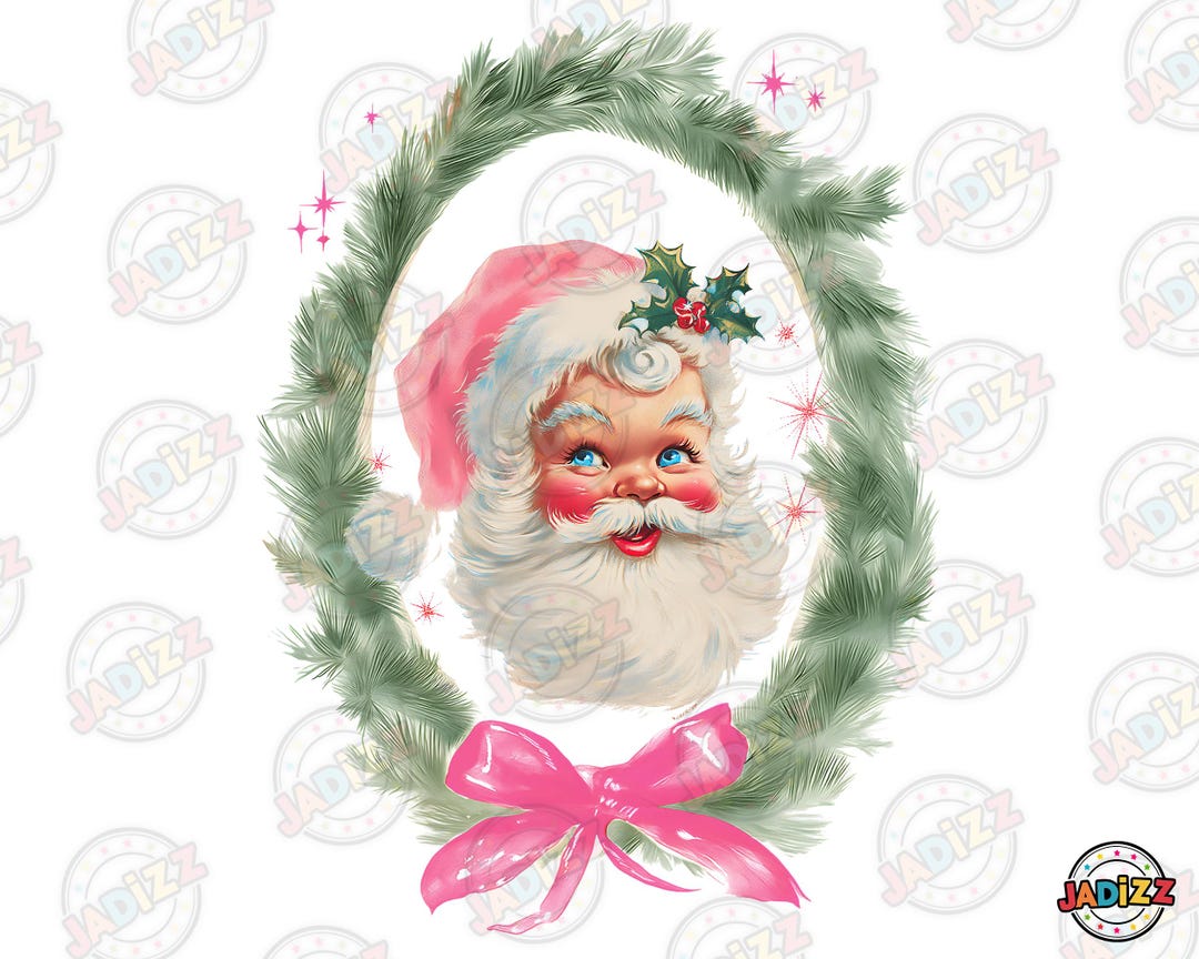 Retro Pink Santa PNG, Girly Christmas Clipart, Vintage Santa Head ...