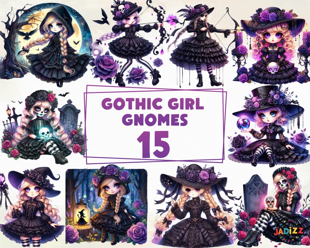 Gothic Girl Gnomes Sublimation Clipart PNG, Halloween Gnome Png, Gnomes ...