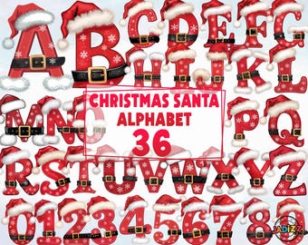 Christmas Alphabet PNG Christmas Letters Numbers Clipart Santa Alphabet ...