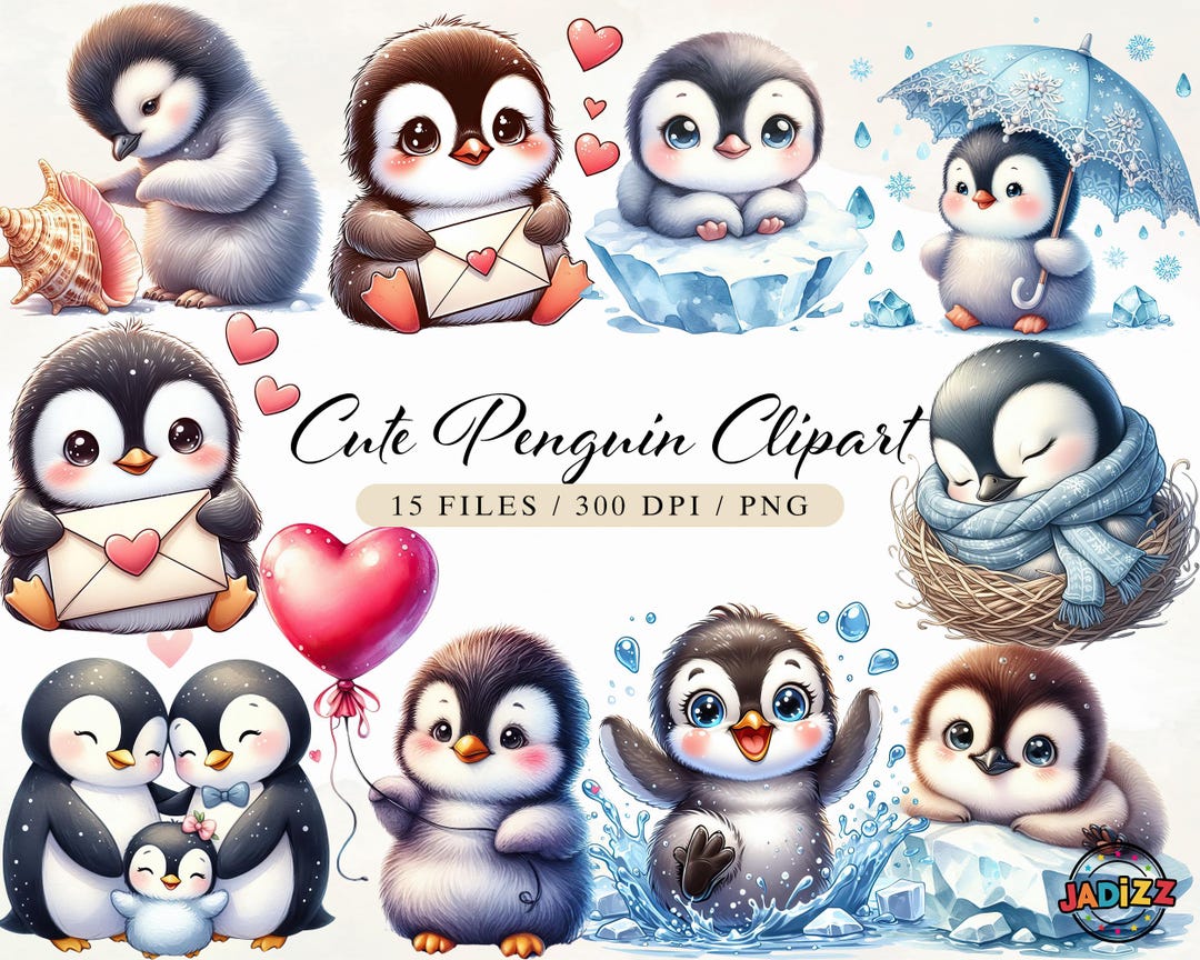 Cute Penguin Bundle Clipart, Penguin Illustrations, Baby Penguins ...