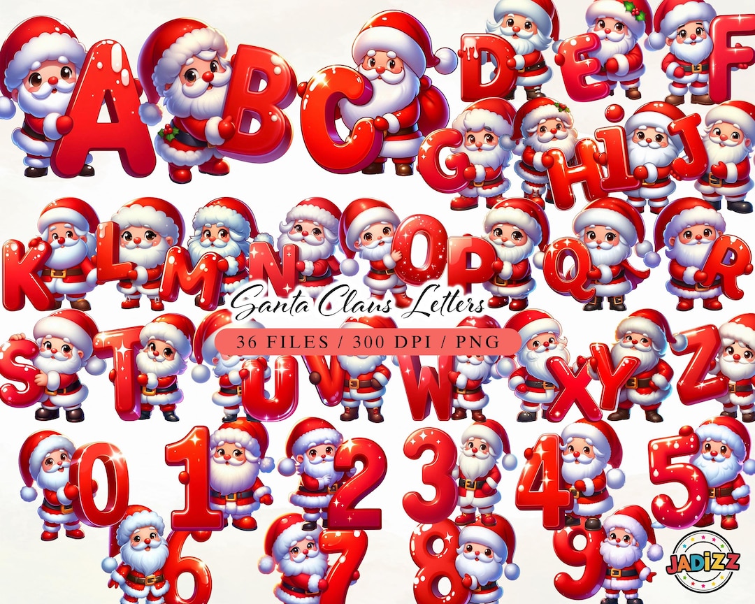 Santa Claus Alphabet, Christmas Alphabet, Santa Claus PNG, Doodle ...