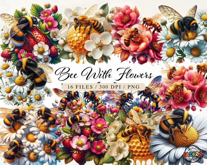 Cute Bees and Daisy Clipart Bundle, Cute Bee Clipart, Honeybee Clipart ...
