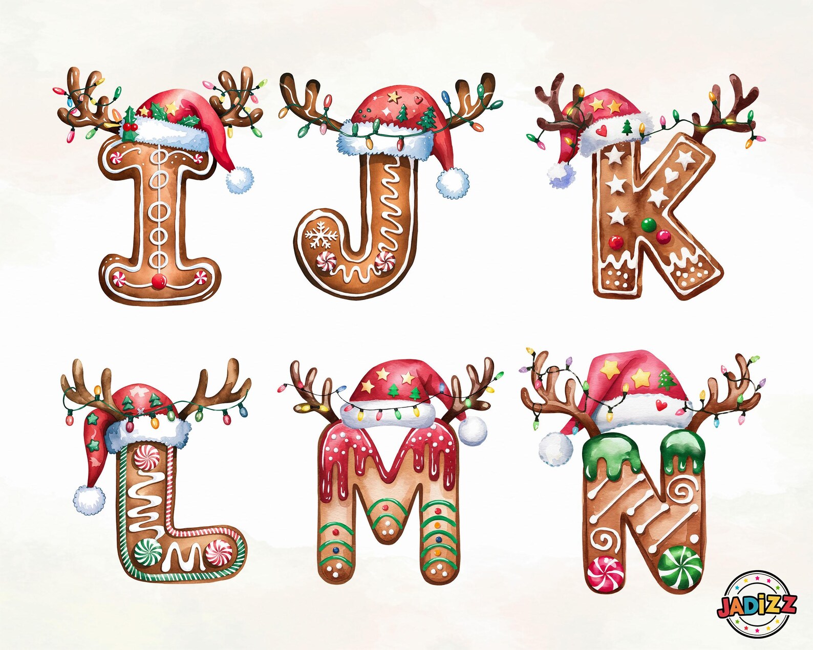 Gingerbread Reindeer Alphabet Clipart, Cookies Alphabet Clipart, 26 ...