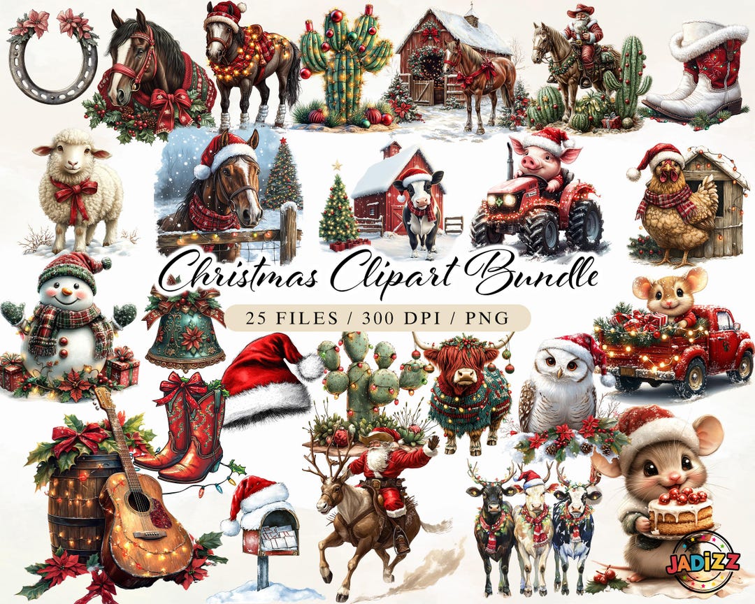 Christmas Clipart Bundle Sublimation Png,cute Farm Animals Png ...