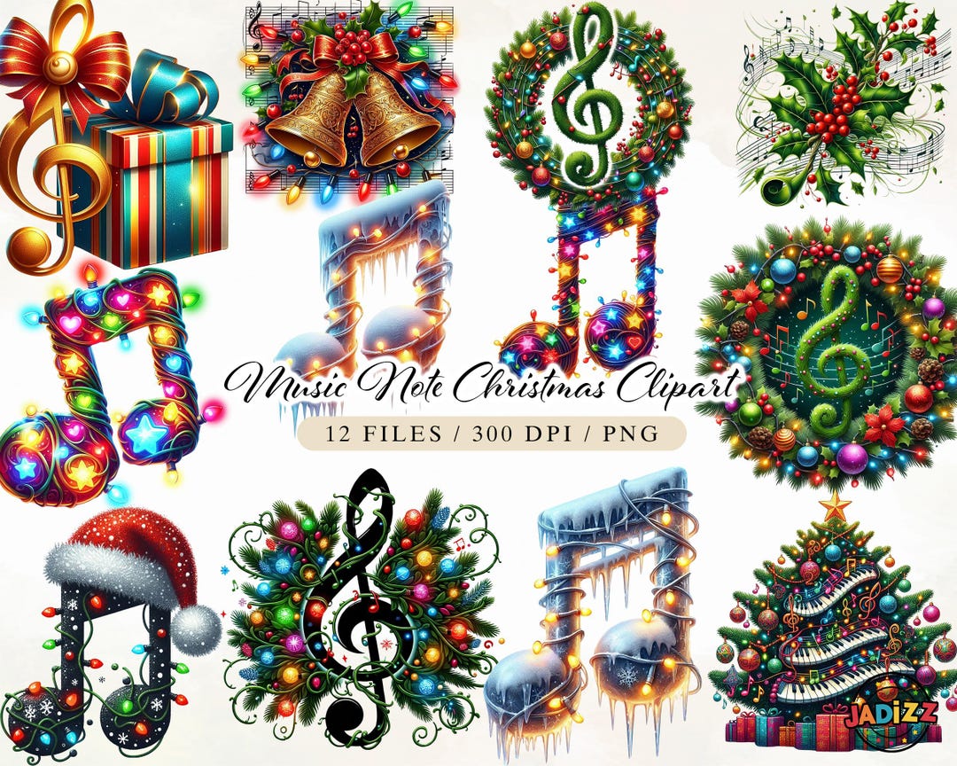 Music Note Christmas Clipart, Music Note Clipart, Festive Music Notes ...