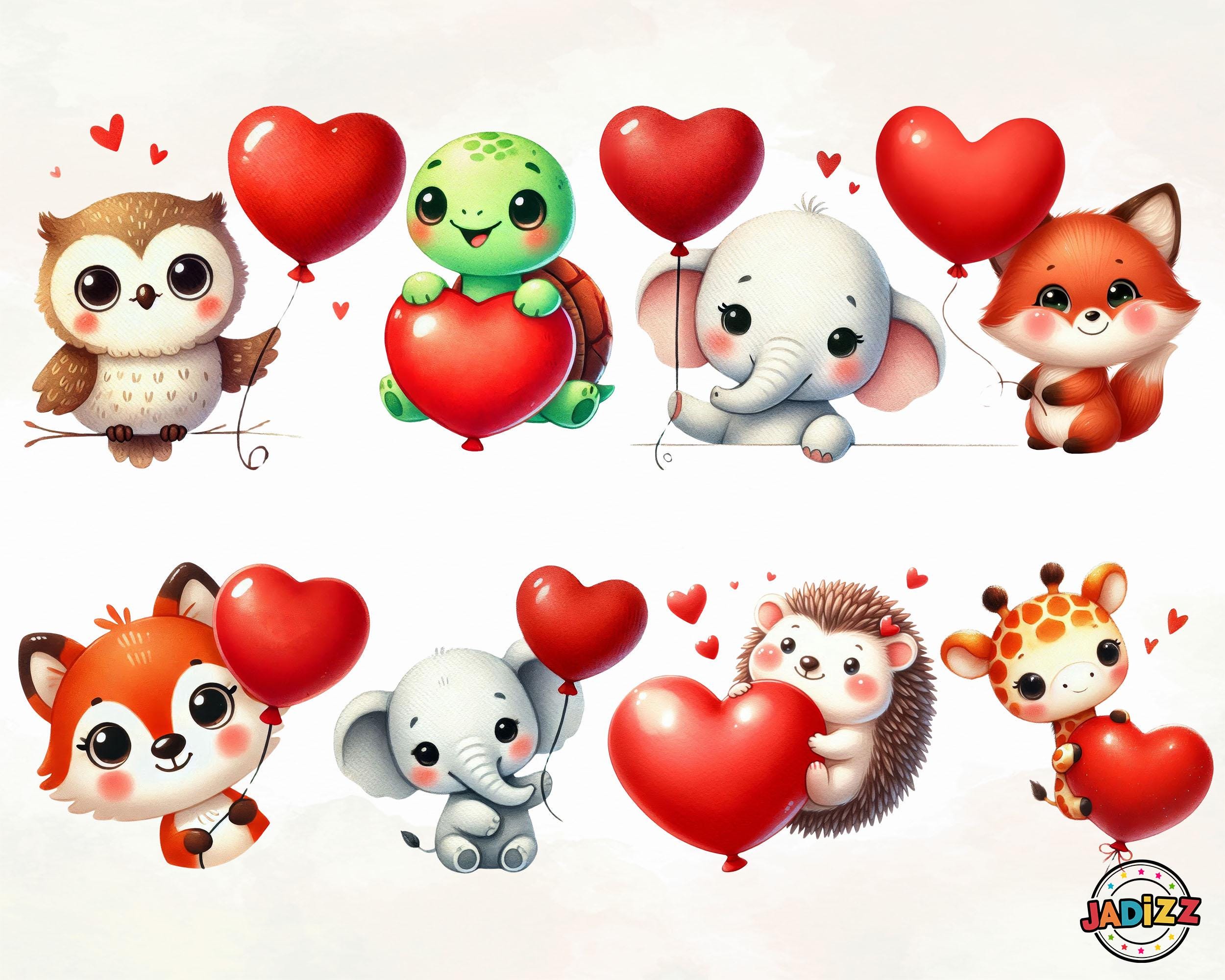 Animal With Heart Balloon PNG Clipart, Valentine's Day Clipart, Cute ...