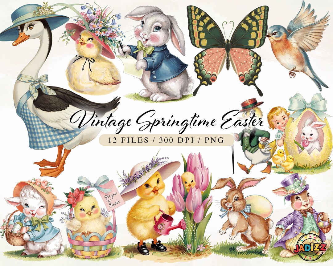 Vintage Springtime Easter PNG, Watercolor Springtime, Easter Bunny ...