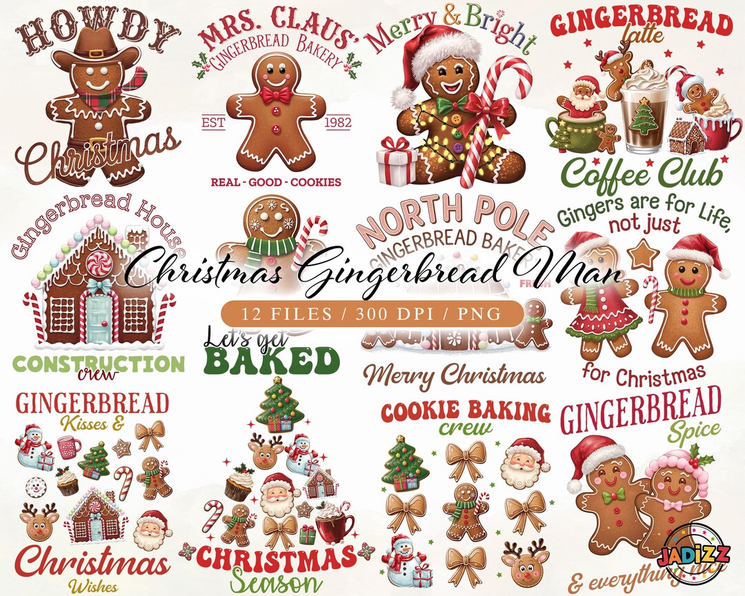 Christmas Gingerbread Man Bundle Png, Christmas Clipart, Festive Cookie ...