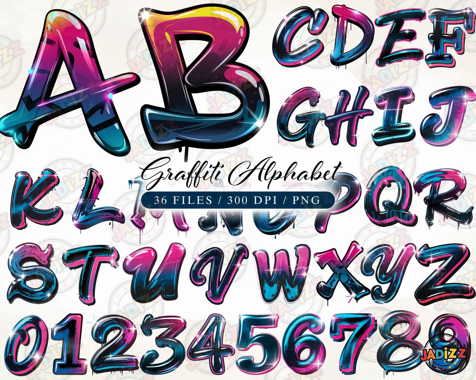 Graffiti Alphabet PNG, 3D Graffiti Font Clipart PNG Bundle, Urban ...