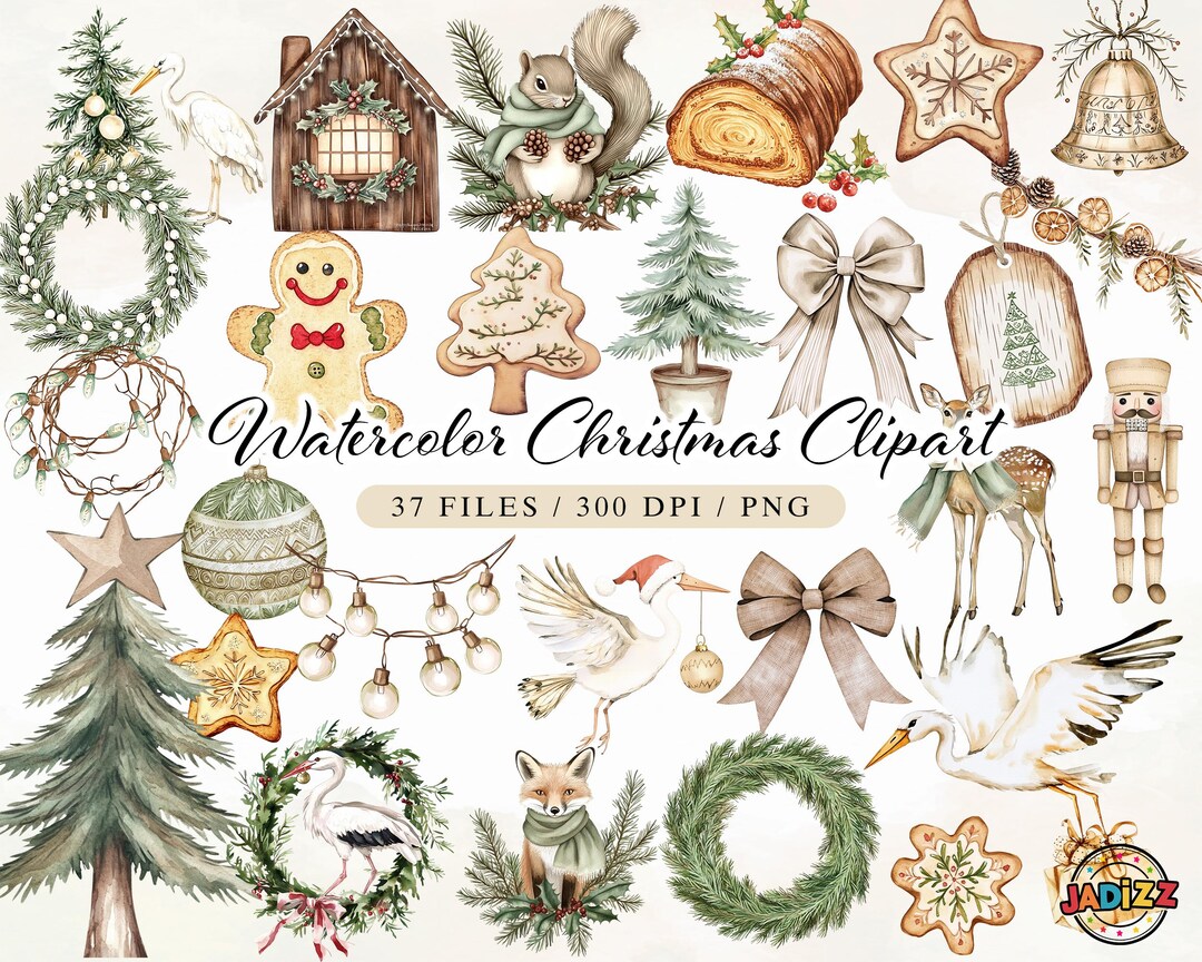 Watercolor Christmas Clipart, Watercolor Christmas Clipart Bundle, Cozy ...