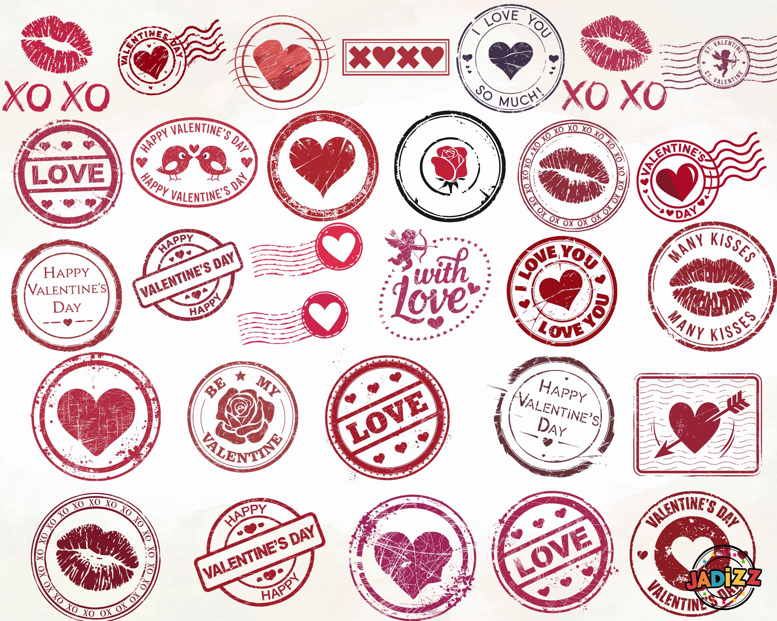 Valentine Post Stamps Bundle Svg, Valentine's Day Stamps, Santa Claus ...
