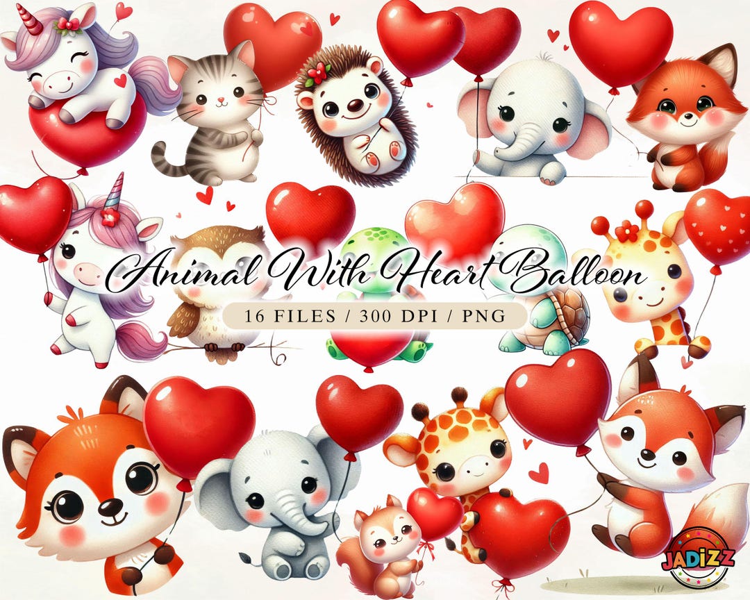 Animal With Heart Balloon PNG Clipart, Valentine's Day Clipart, Cute ...