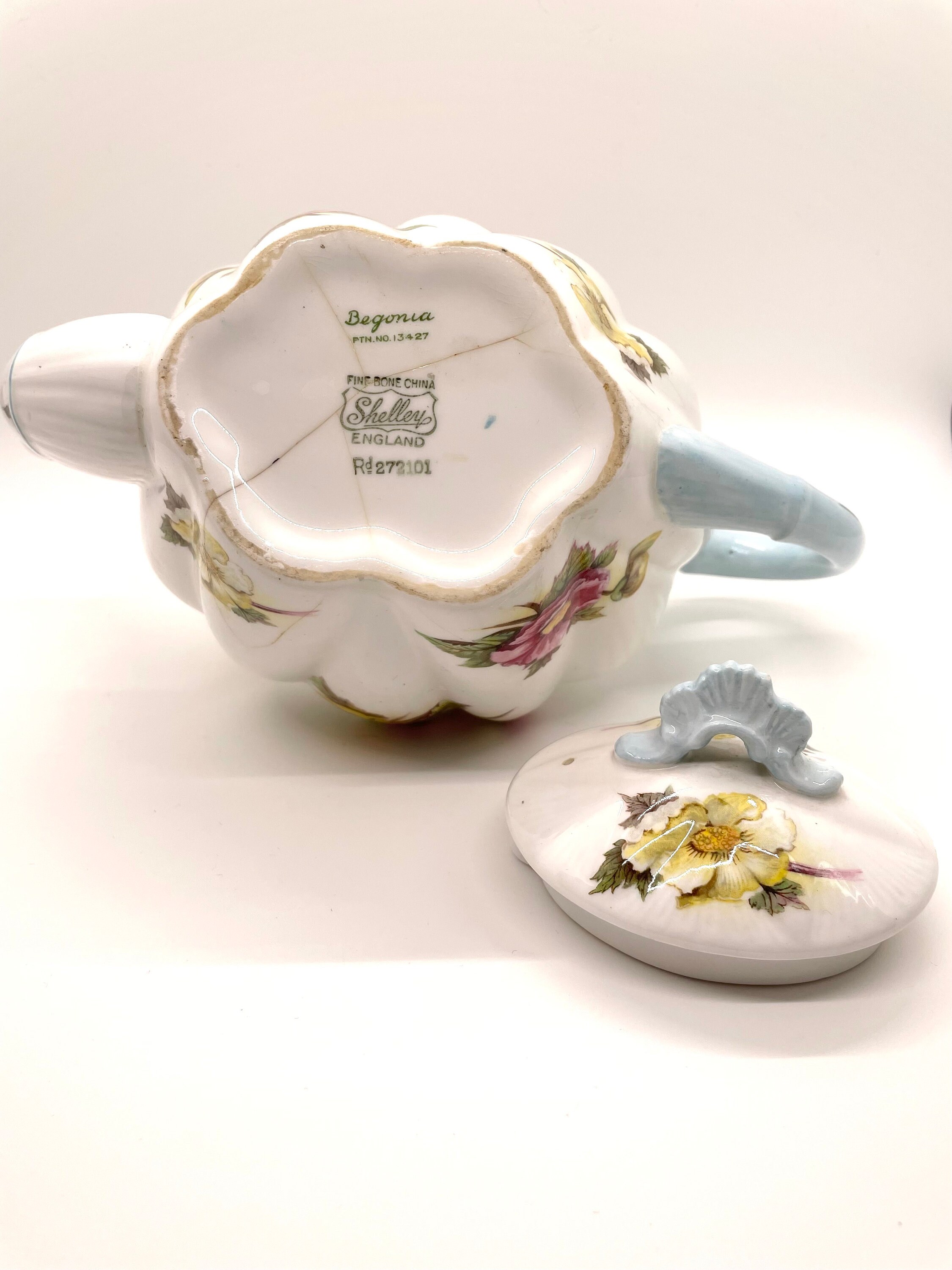Shelley Fine Bone China Teapot, Dainty, Begonia, Tea Pot Lid ...