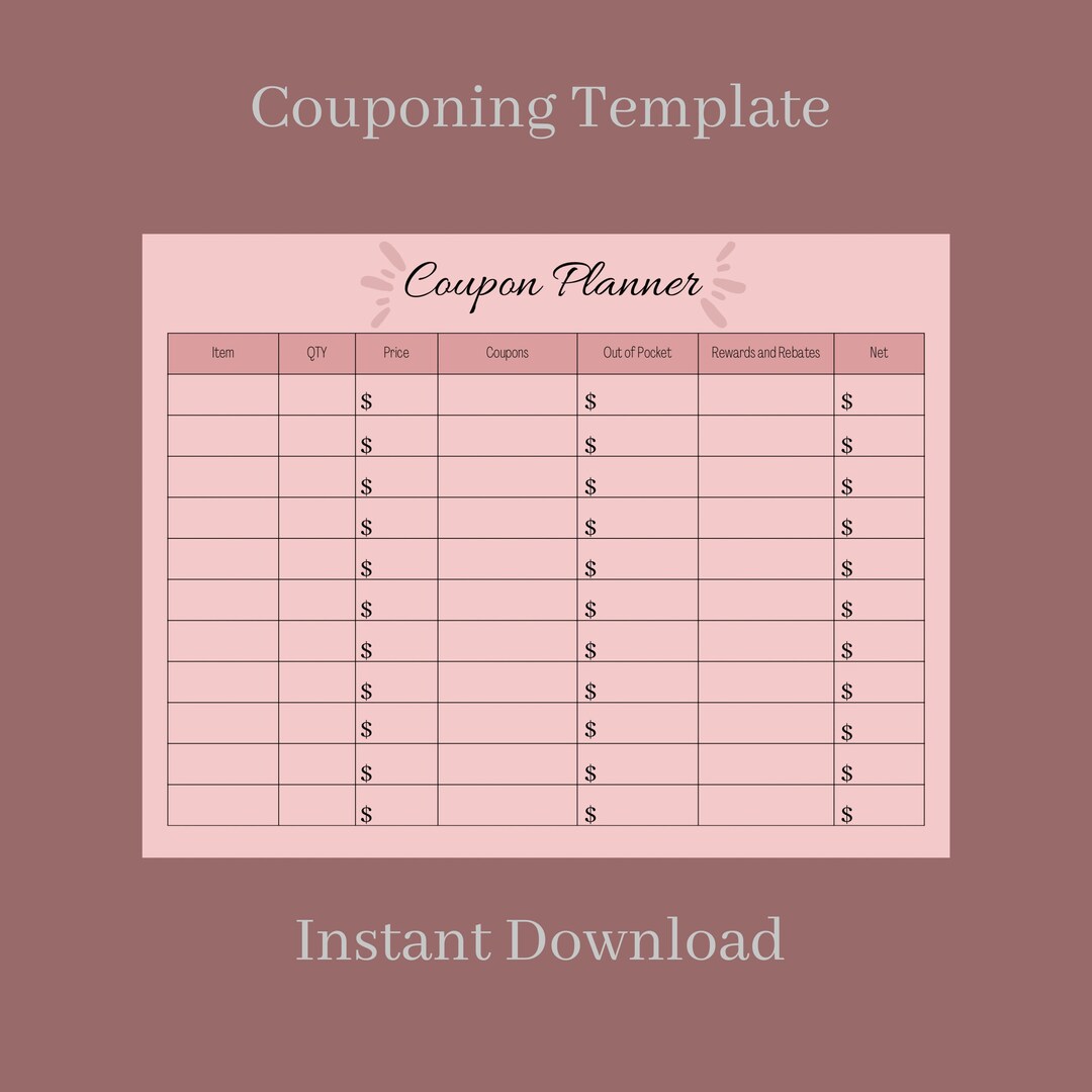 Coupon Planner, Coupon Organizing, Printable Template, Net Spending ...