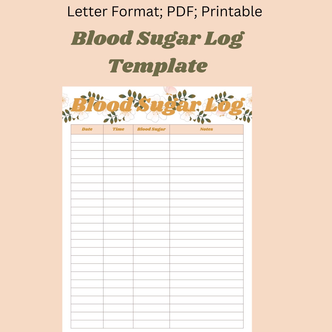Blood Sugar Log, Printable, Blood Sugar Readings Tracker, Blood Glucose ...