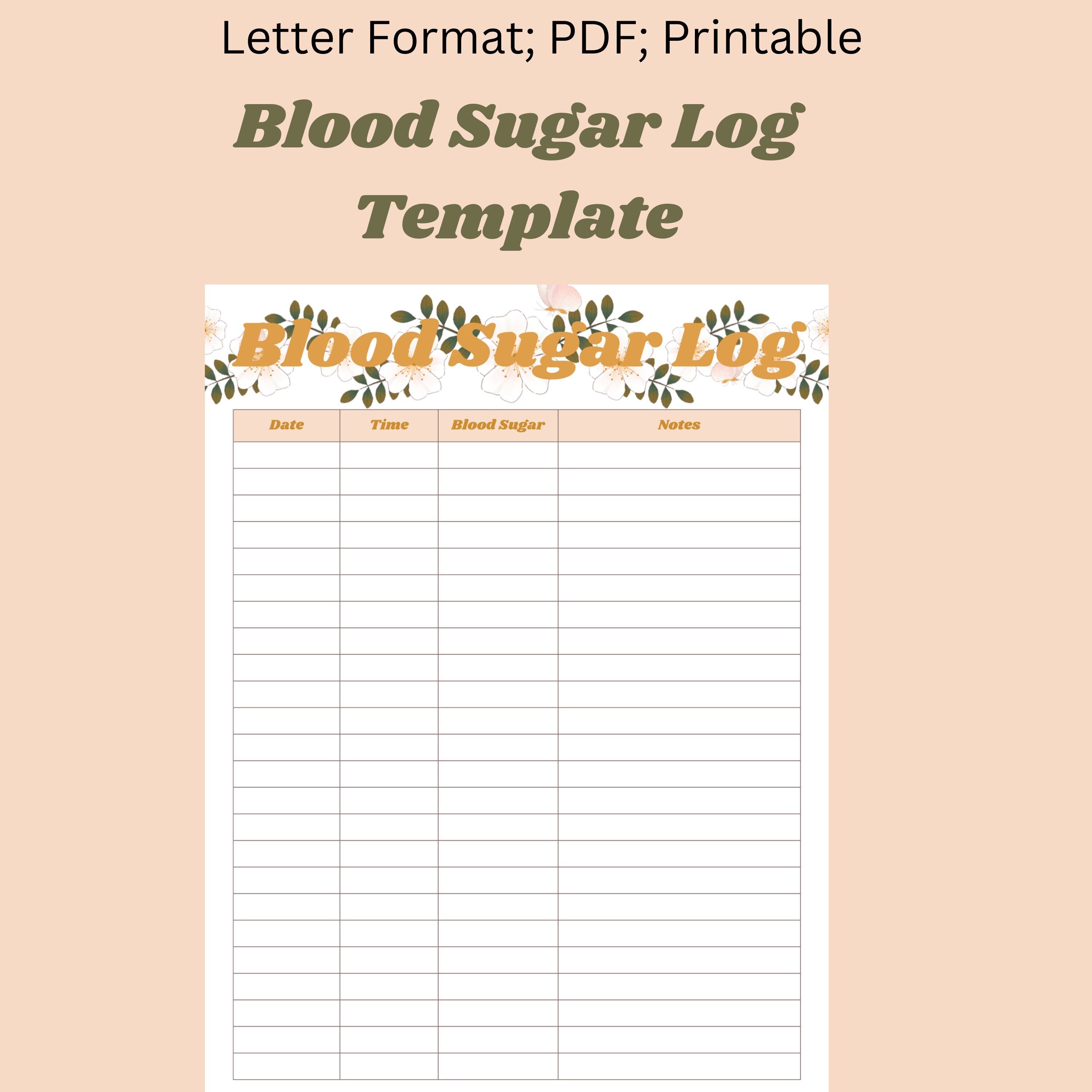 Blood Sugar Log, Printable, Blood Sugar Readings Tracker, Blood Glucose ...