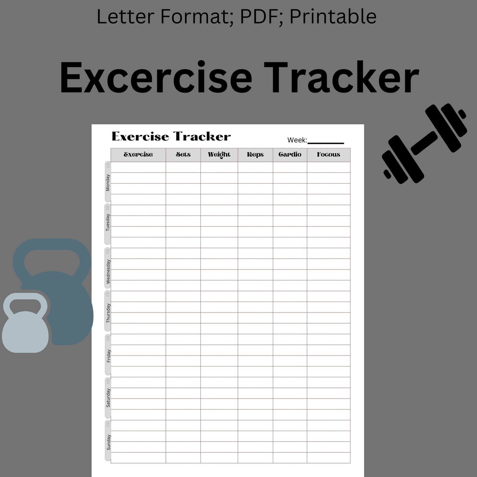 Printable Exercise Tracker, Workout Log, Workout Tracker, Fitness Log ...