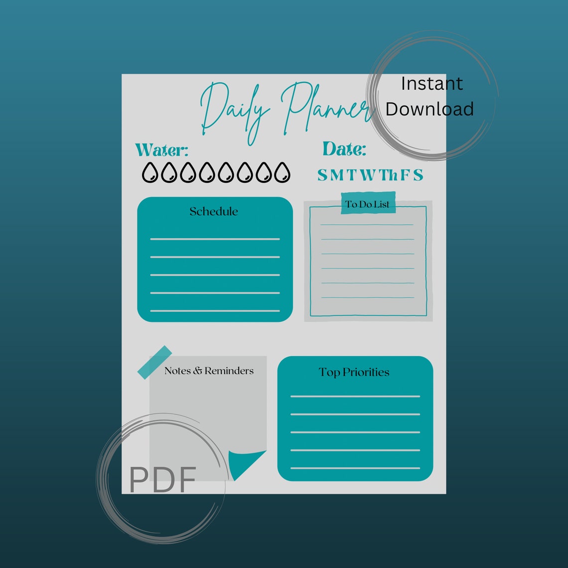 Daily Planner, Daily Checklist, Instant Download, Water Intake Tracker ...