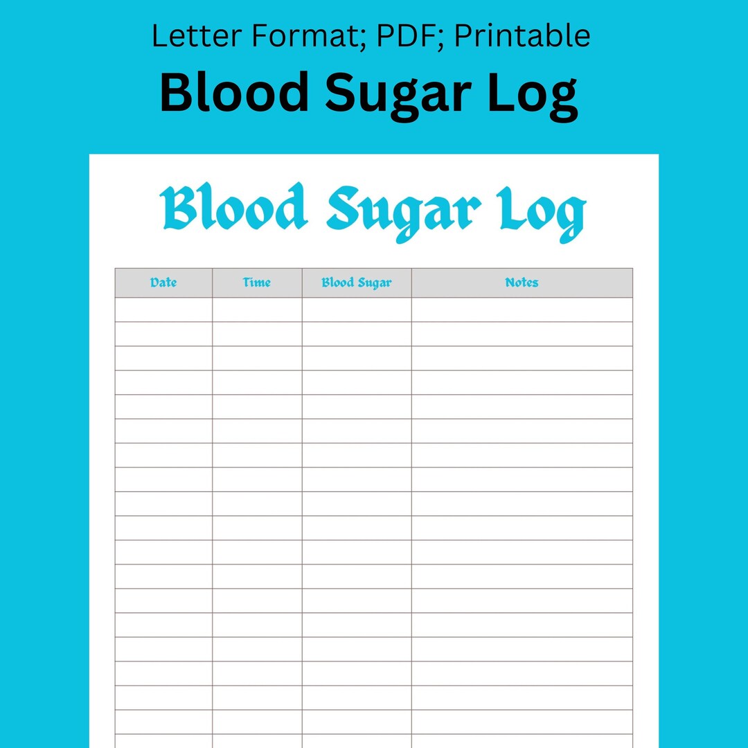 Blood Sugar Log, Printable, Blood Sugar Readings Tracker, Blood Glucose ...
