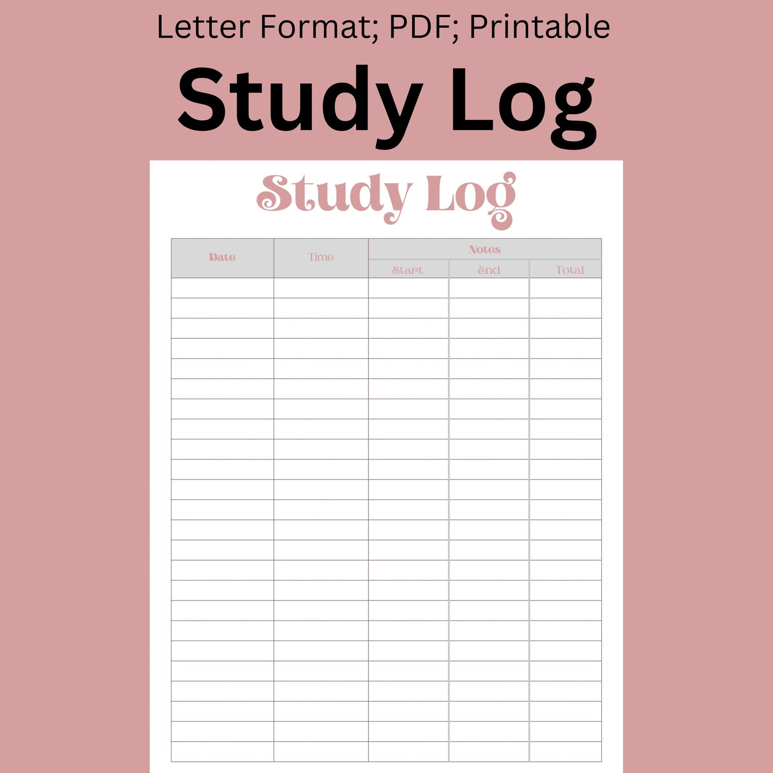 Printable Study Log, Study Hours, Hours Spent Studying, Study Tracker ...