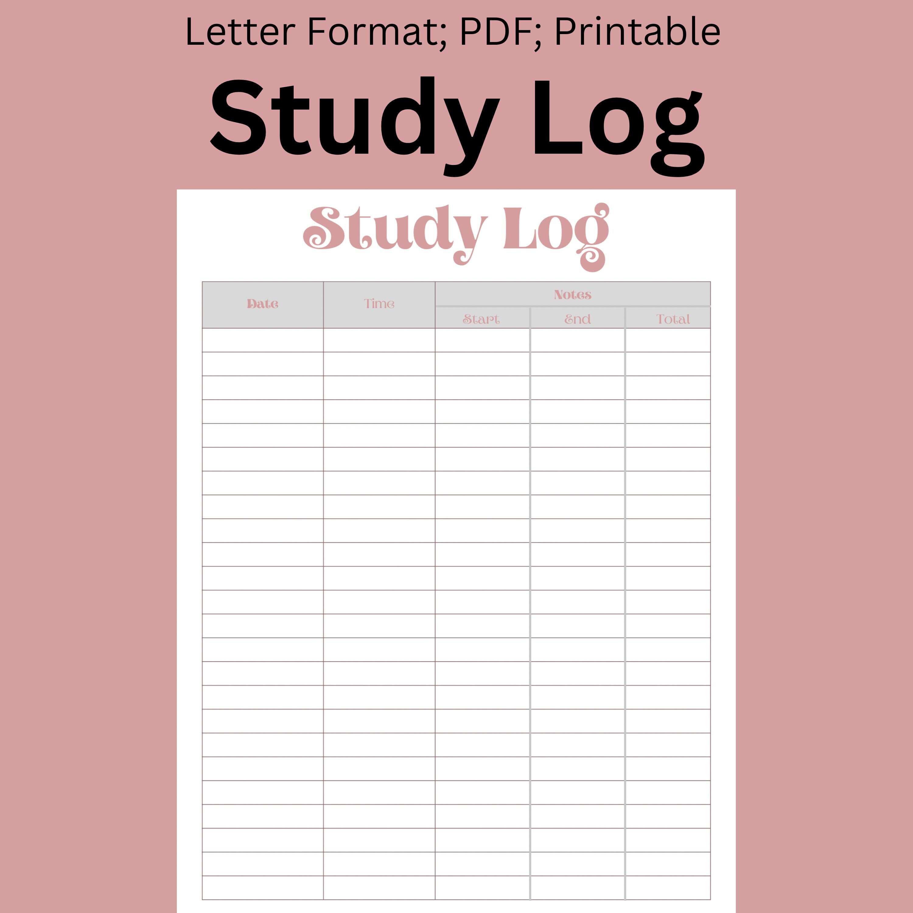 Printable Study Log Study Hours Hours Spent Studying Study Tracker