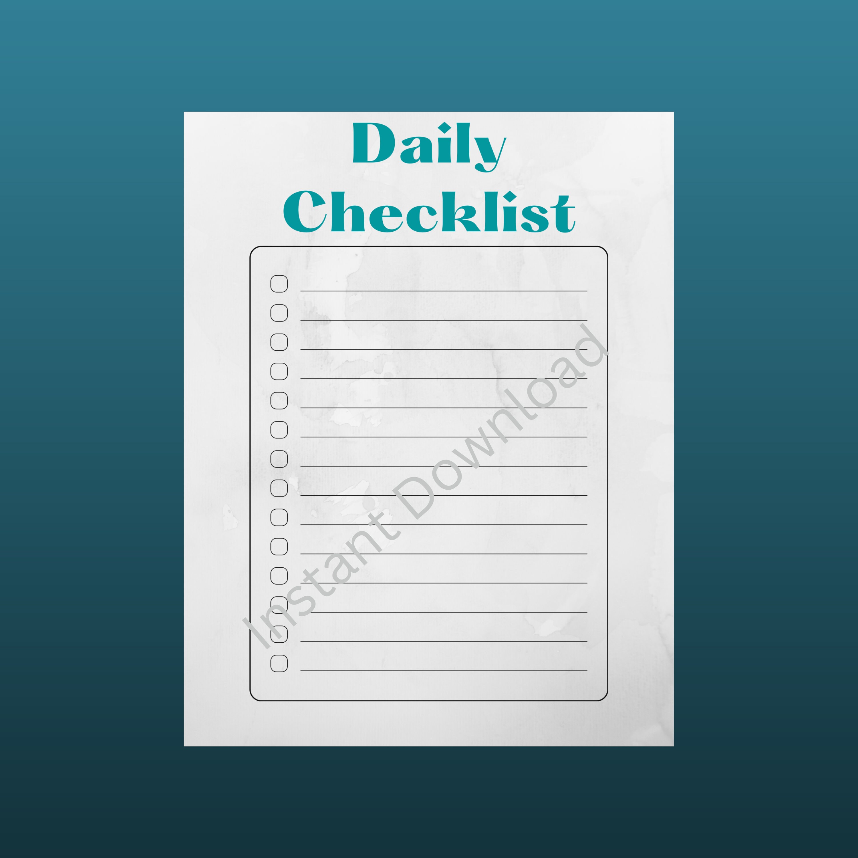 Daily Checklist / Instant Download / Letter Size / Printable PDF/ PNG ...