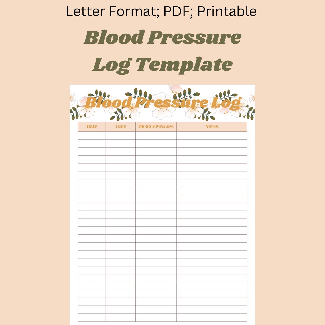 Blood Pressure Log Printable Blood Pressure Readings, Hypertension Log ...