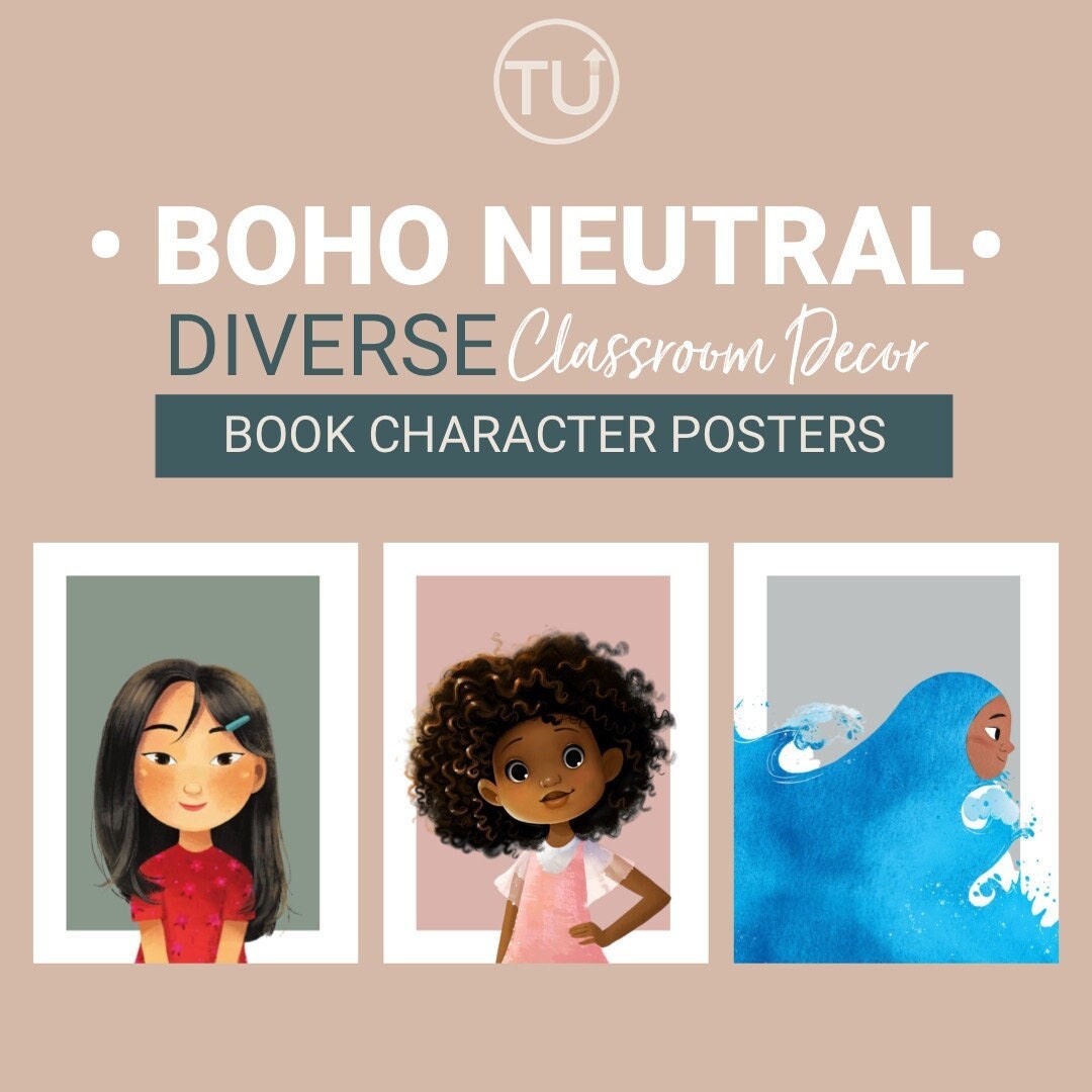 Diverse Book Character Posters Boho Neutral Background Classroom Decor ...