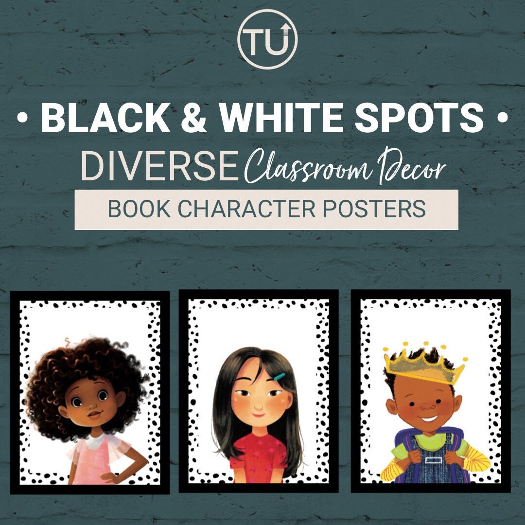 Diverse Book Character Posters Black and White Spot Background ...