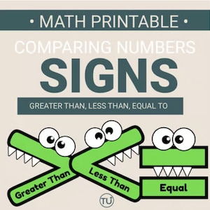 Comparing Numbers Sign | Alligator | Math Printable - Etsy