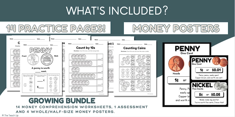 Counting U.S. Coins Worksheets and Posters for Identifying Coins - Etsy
